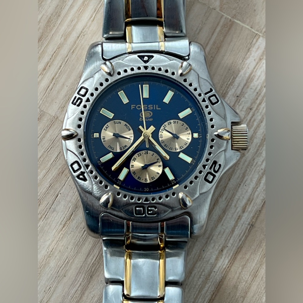 Fossil Blue Vintage Chronograph Style Blue Dial Two-T… - Gem